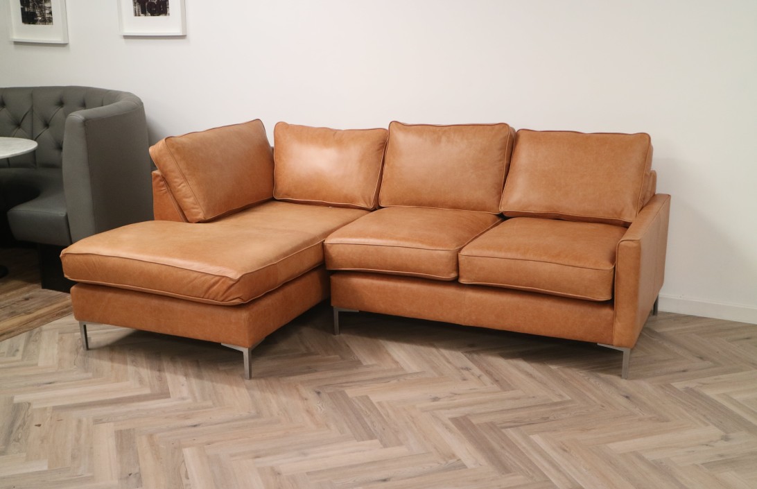 The English Sofa Company - Columbus Leather Chaise Sofa - 2.5 x lhf chaise - Crystal Tan - 72736