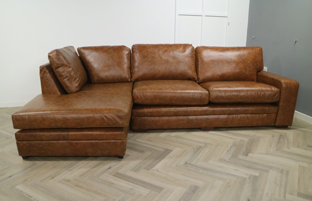 The English Sofa Company - Abbey Leather Corner Chaise - 3.5 x Chaise Sofa - Vintage Tan - 74639